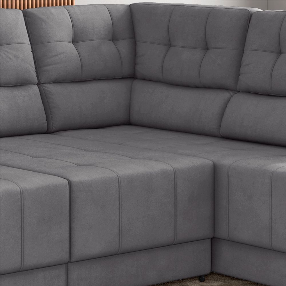 Sofá de canto Besthouse Firenze retrátil e reclinável 5 lugares em tecido suede veludo Cinza